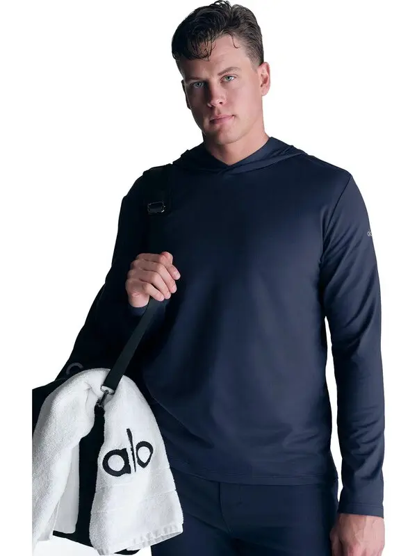 Alo Yoga Conquer Reform Long Sleeve With Hood Top - Navy