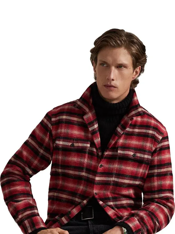 Ralph Lauren Classic Fit Plaid Flannel Camp Shirt - Red Cream Multi