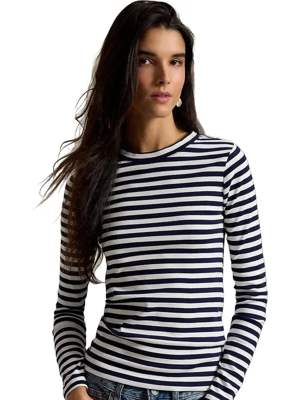 Ralph Lauren Striped Stretch Cotton Long-sleeve Tee - Cruise Navy/white