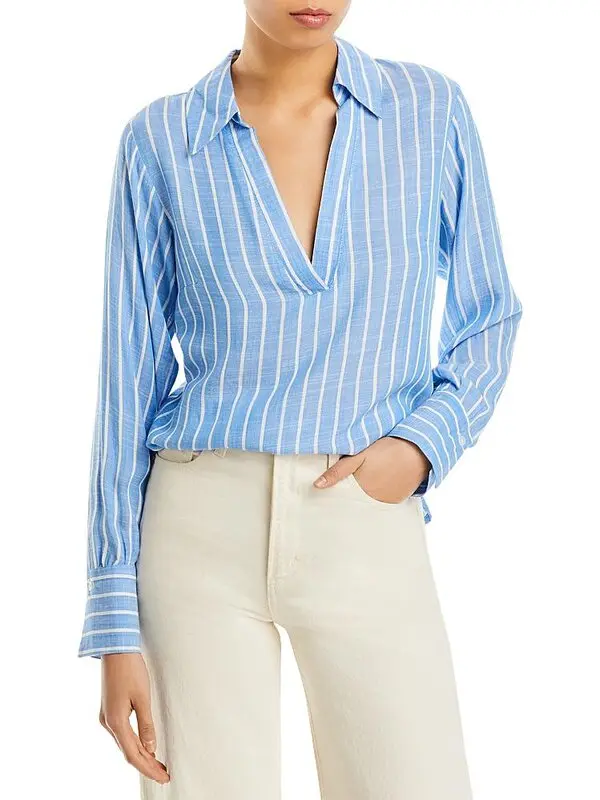 Aqua Collared Stripe Blouse Exclusive - Light Blue/white