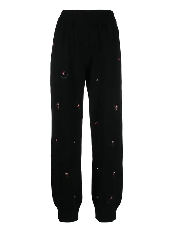 BARRIE Floral-embroidered Cashmere Trousers - Black