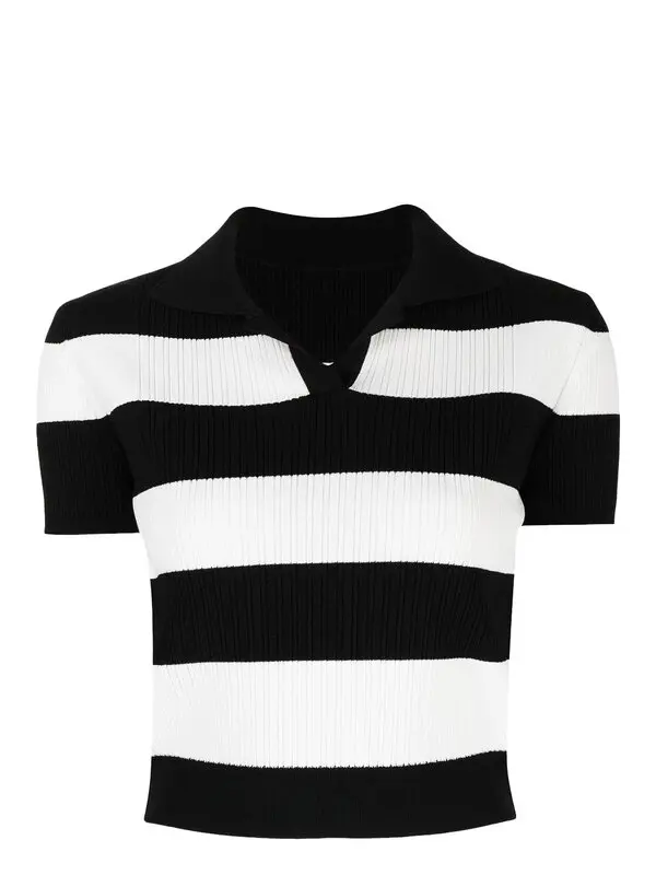 JUUN.J Horizontal Stripe Cropped T-shirt - Black