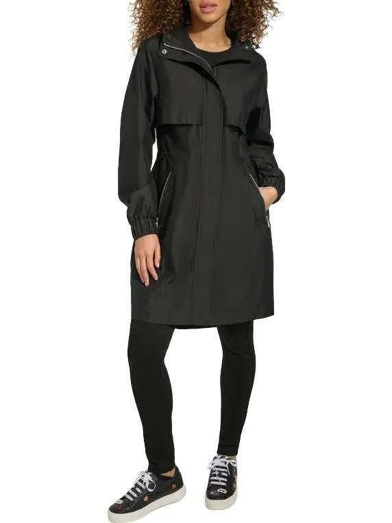 Karl Lagerfeld Paris Hooded Trench Coat - Black