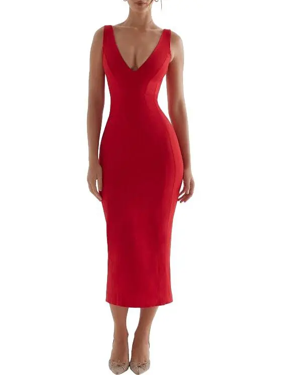 House Of Cb Cece Body-con Midi Dress - Red Rose