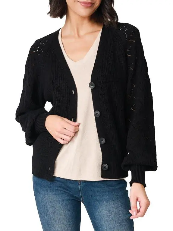 GIBSONLOOK Gigi Pointelle Stitch Cotton Cardigan - Black