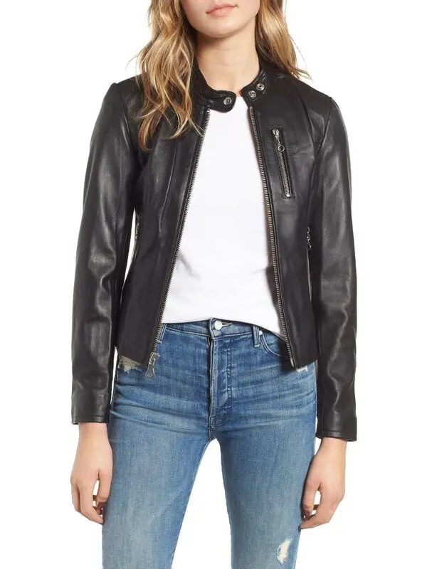 SCHOTT Lambskin Leather Moto Jacket - Black
