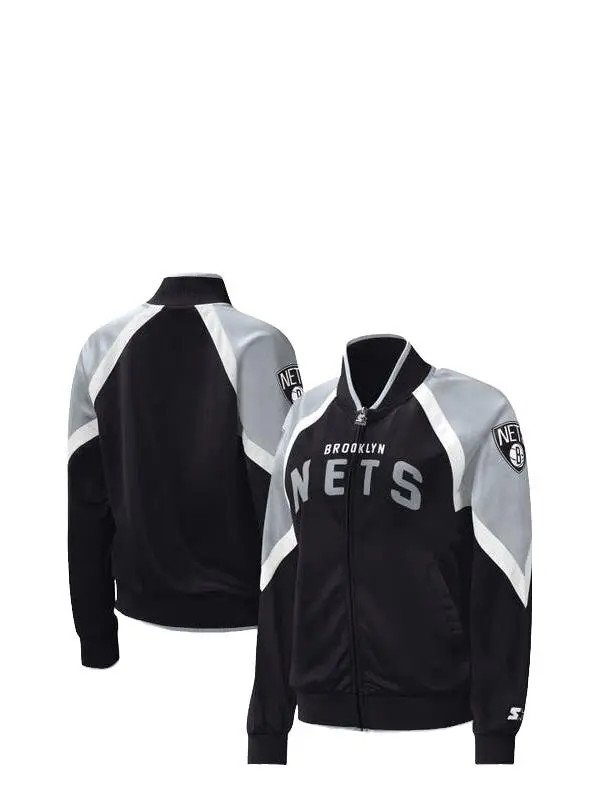 STARTER Brooklyn Nets Slam Dunk Raglan Full-zip Track Jacket - Black