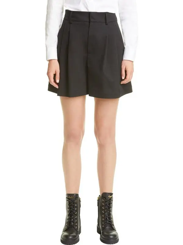 Red Valentino Stretch Gabardine Pleated Shorts - 0no Nero