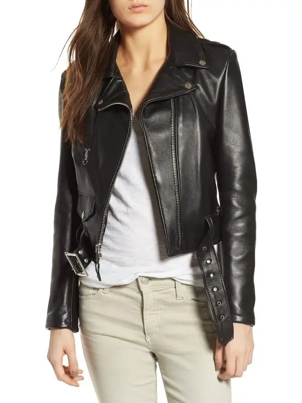 SCHOTT Crop Leather Moto Jacket - Black