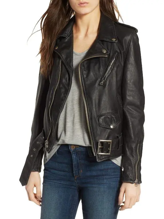 SCHOTT Boyfriend Leather Moto Jacket - Black