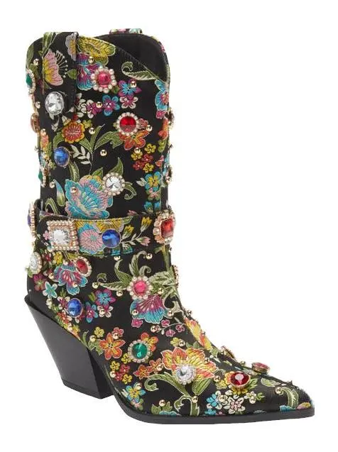 AZALEA WANG Embroidered Western Boots - Black