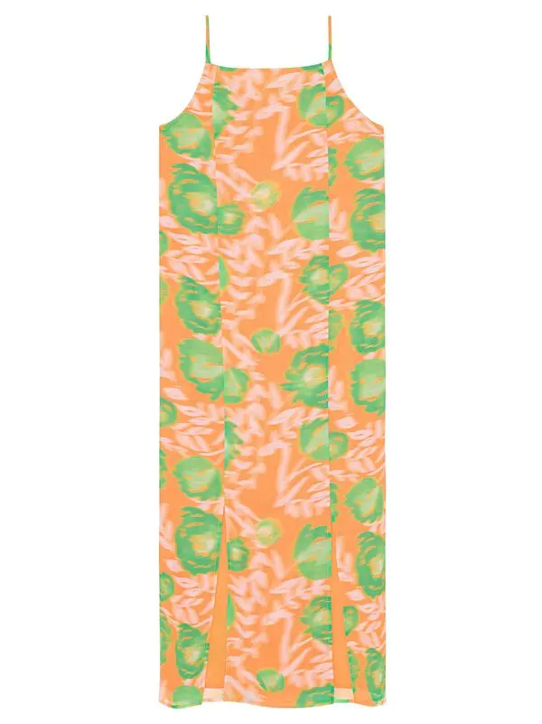 GANNI Printed Crepe Slip Dress - Orange