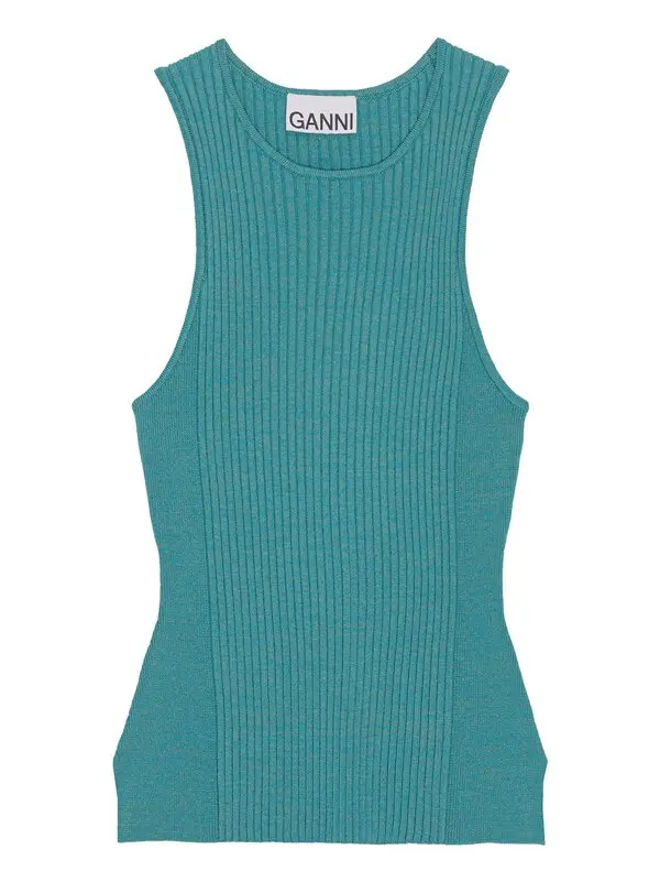 GANNI Sleeveless Ribbed Top - Green
