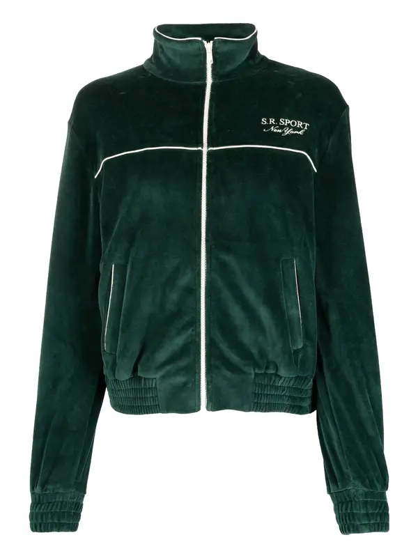 SPORTY & RICH Logo-print Velvet Track Jacket - Green