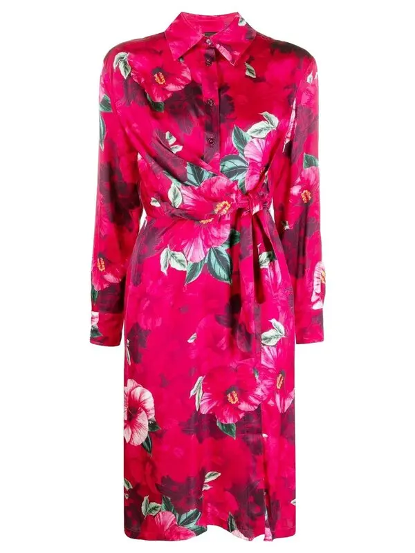 Pinko Hibiscus-print Shirt Dress - Pink