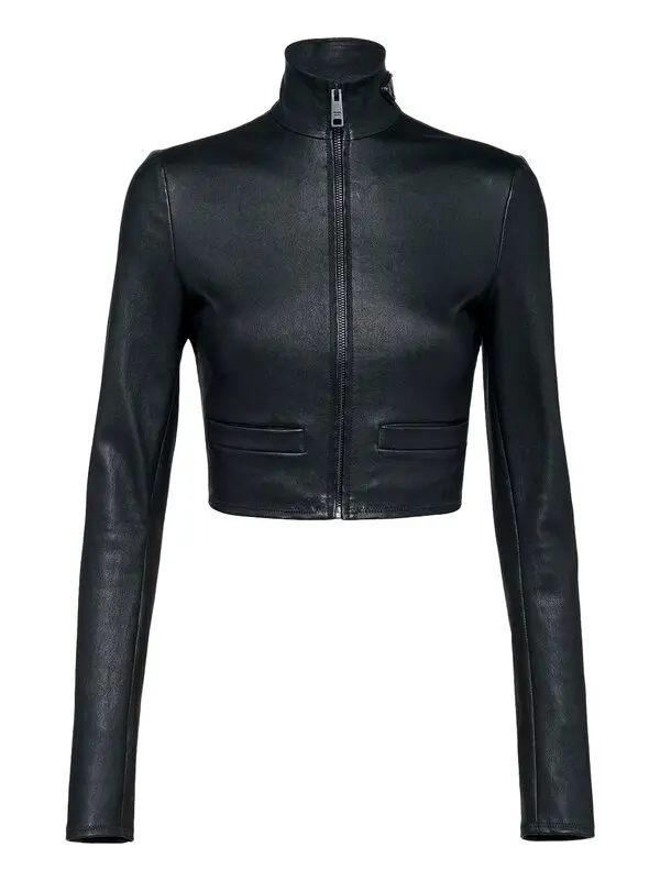 Prada Cropped Nappa Leather Jacket - Black