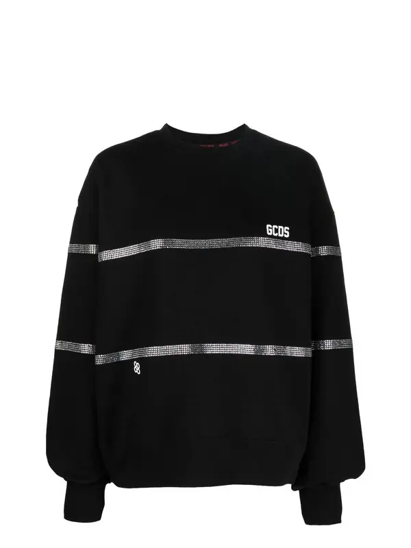 Gcds Crystal-embellished Striped Sweatshirt - Black