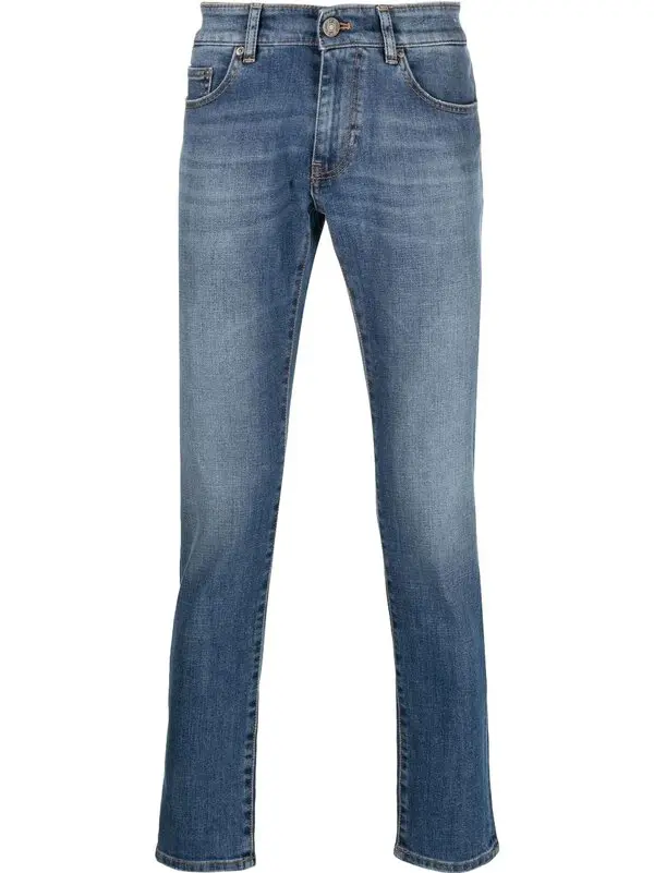PT TORINO Straight Leg Jeans With Logo Patch - Blue