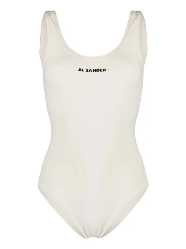 JIL SANDER Scoop-back Logo-print One-piece - Neutrals