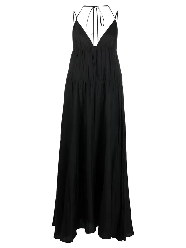 JOSEPH Ruched Silk Long Dress - Black