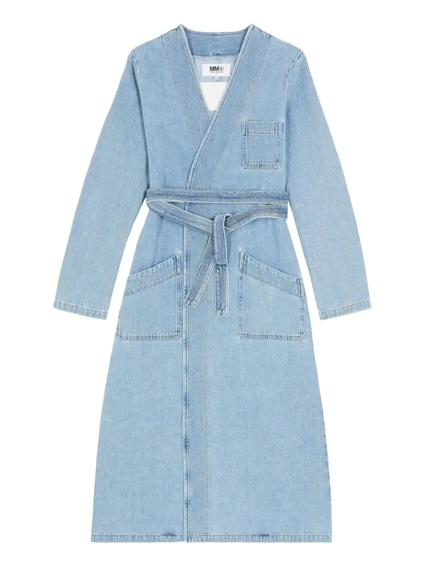 MAISON MARGIELA Collarless Wrap Trench Coat - Blue
