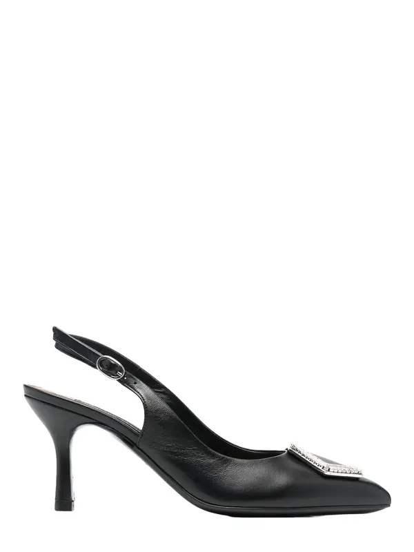 Philipp Plein Hexagonal-detail Leather Slingbacks - Black