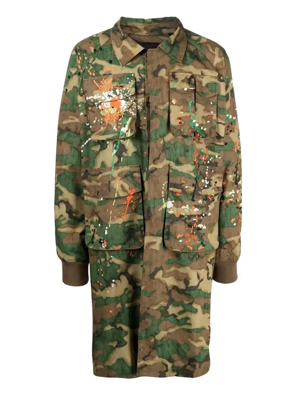 MOSTLY HEARD RARELY SEEN Camouflage Long Coat With Backpack - Green