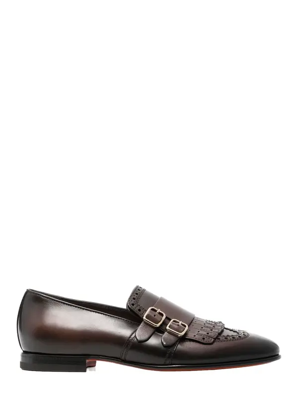 Santoni Fringe Double-buckle Monk Shoes - Brown