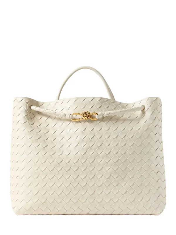 Bottega Veneta Andiamo Embellished Intrecciato Leather Shoulder Bag - Cream