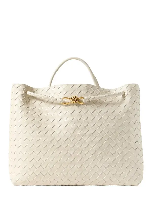 Bottega Veneta Andiamo Embellished Intrecciato Leather Shoulder Bag - Cream
