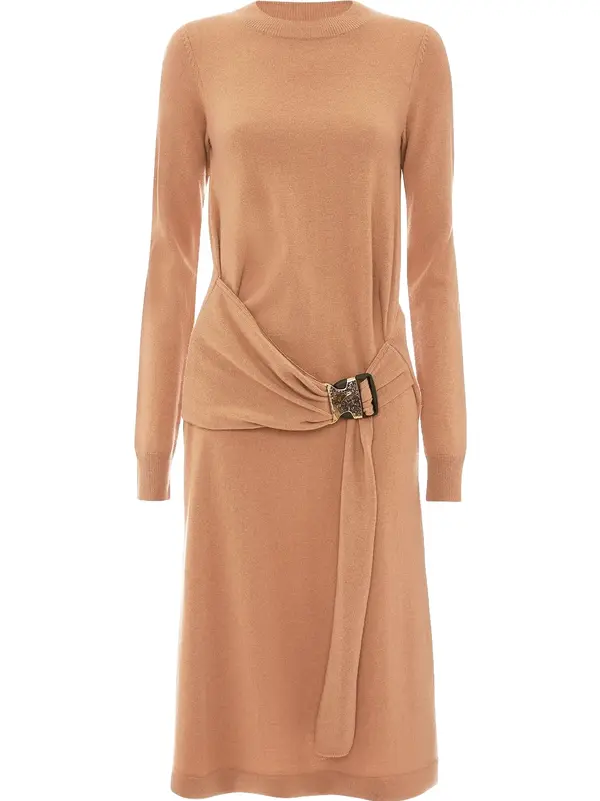 JW Anderson Buckled-waist Knit Midi Dress - Brown
