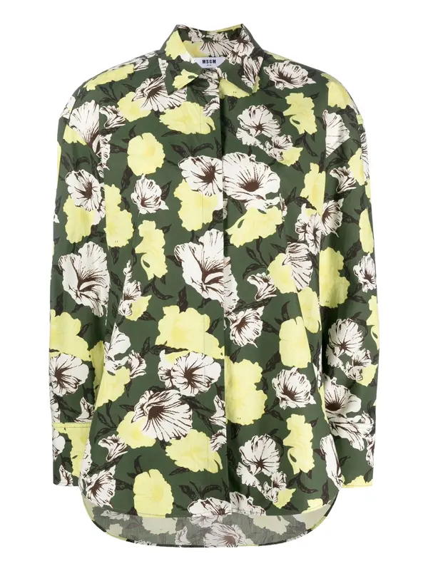 MSGM Floral-print Long-sleeve Shirt - Green