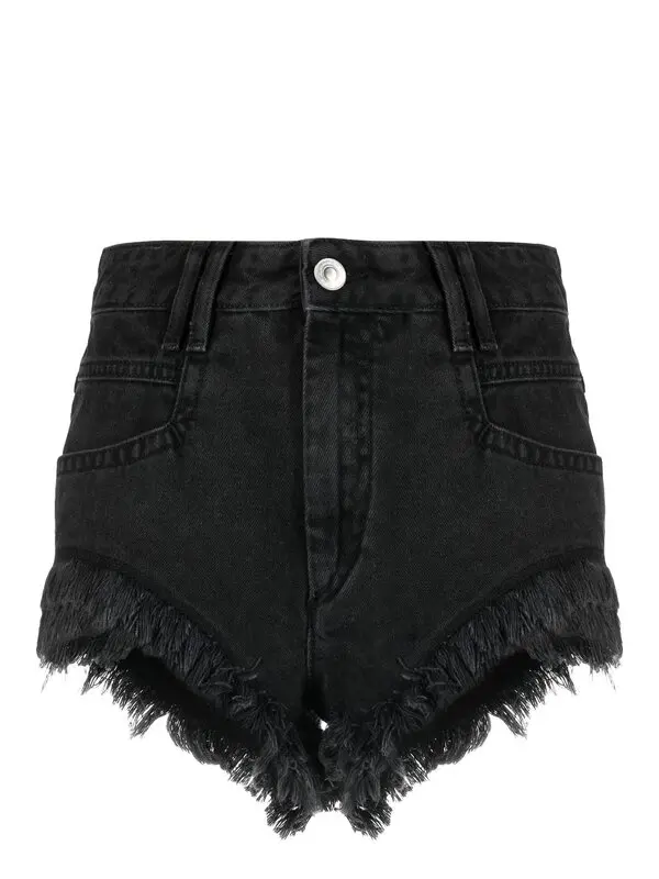 MARANT ETOILE Frayed Denim Shorts - Black