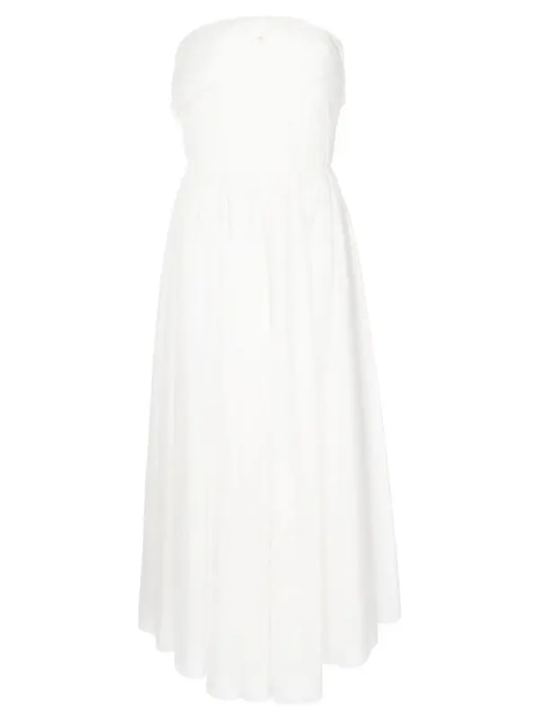 ANOUKI Sheer-sleeve Pleated Dress - White