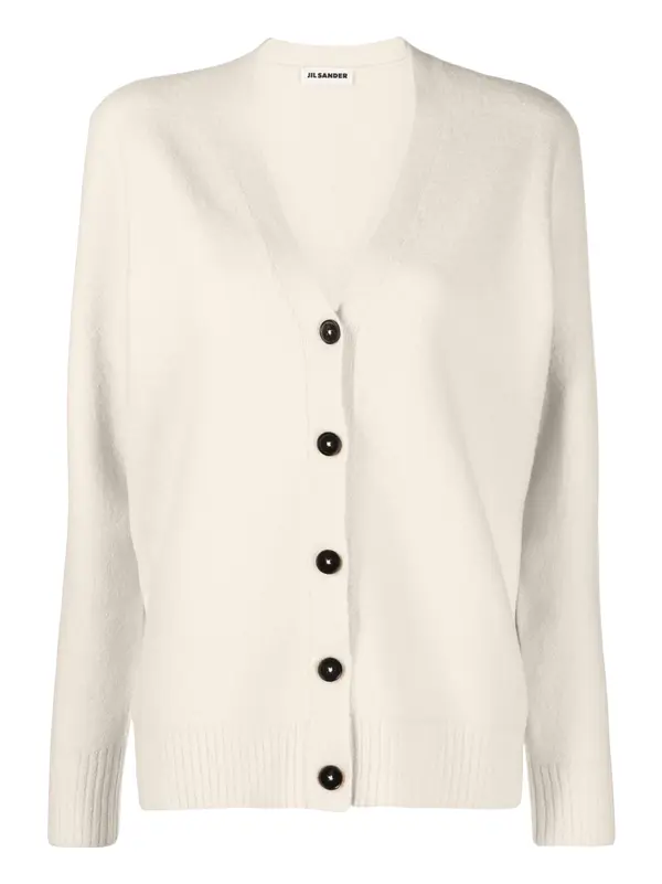 JIL SANDER V-neck Wool Cardigan - Neutrals