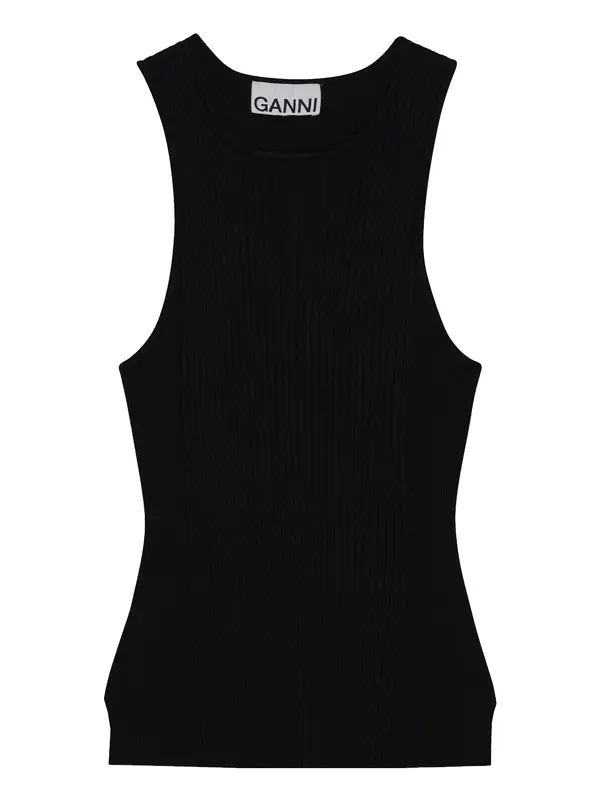 GANNI Panelled Rib-knit Vest Top - Black
