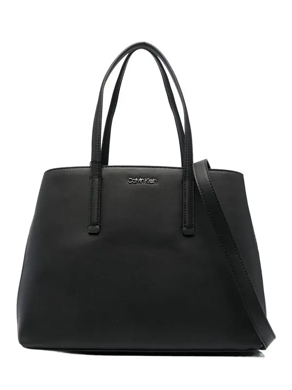 Calvin Klein Logo-lettering Faux-leather Tote - Black