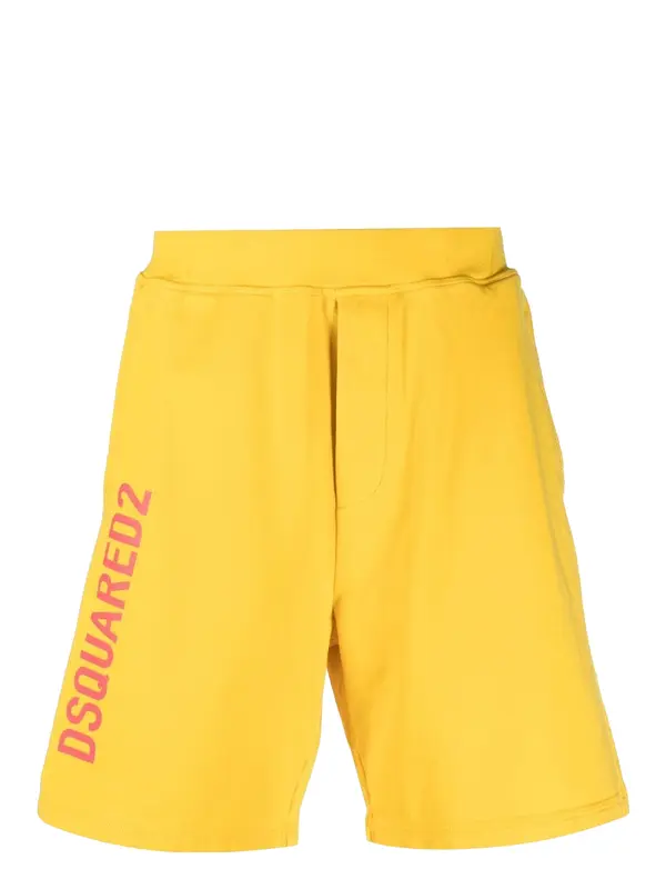 Dsquared2 Cotton Logo Print Shorts - Yellow