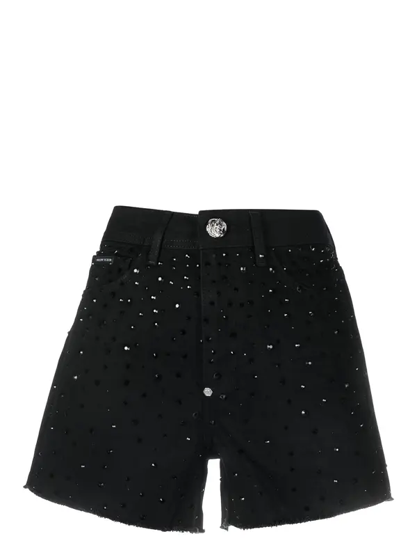 Philipp Plein Crystal-embellished Denim Shorts - Black