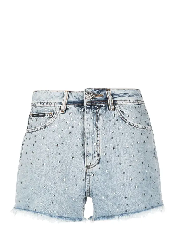 Philipp Plein Crystal Embellished Denim Shorts - Blue