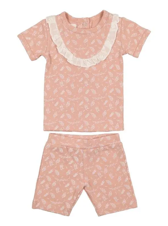 MANIÈRE Leaves & Branches Print T-shirt & Shorts Set - Pale Pink