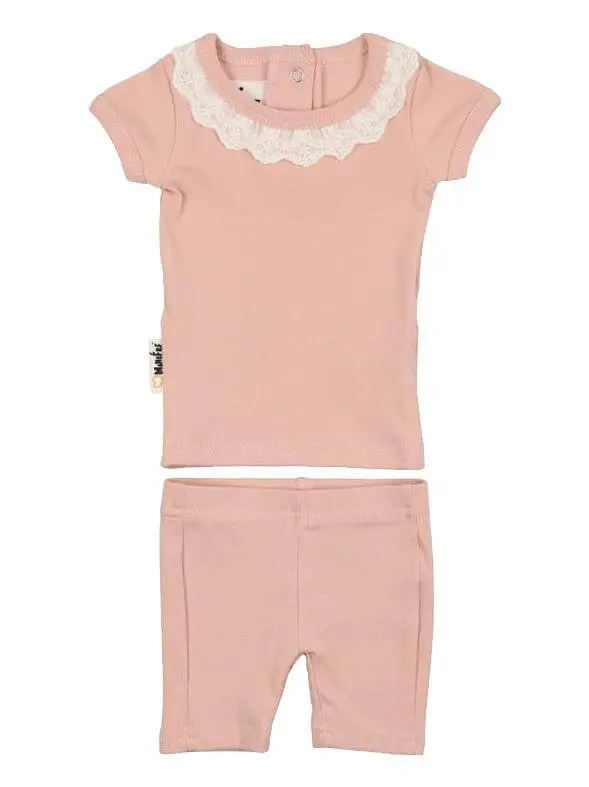 MANIÈRE Eyelet Collar T-shirt And Shorts Set - Mauve