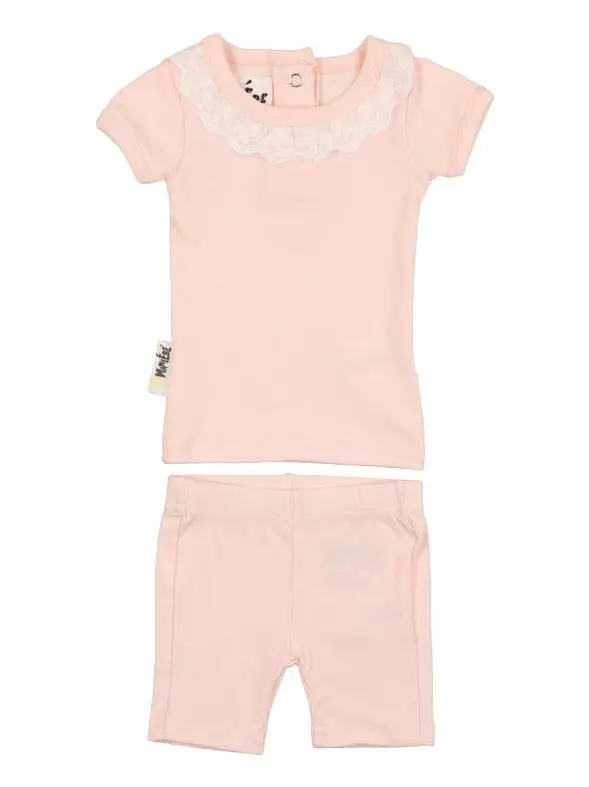 MANIÈRE Eyelet Collar T-shirt And Shorts Set - Pale Peach