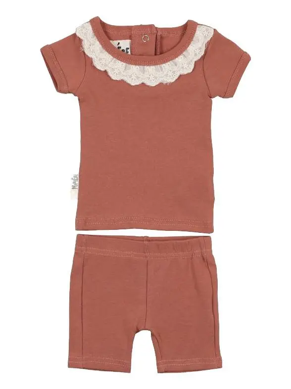 MANIÈRE Eyelet Collar T-shirt And Shorts Set - Rust