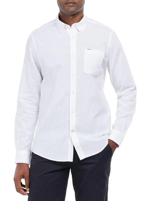 Barbour Nelson Tailored Fit Solid Linen & Cotton Button-down Shirt - White