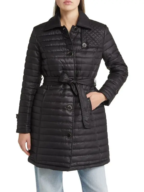 Via Spiga Water-resistant Quilted Trench Coat - Black