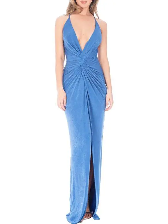Katie May Pixie Plunge Neck Twist Front Gown - Ocean