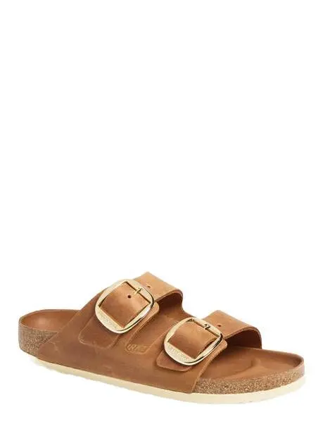BIRKENSTOCK Arizona Big Buckle Slide Sandal - Antique Cognac Oiled Leather