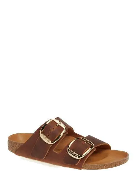 BIRKENSTOCK Arizona Big Buckle Slide Sandal - Cognac Oiled Leather