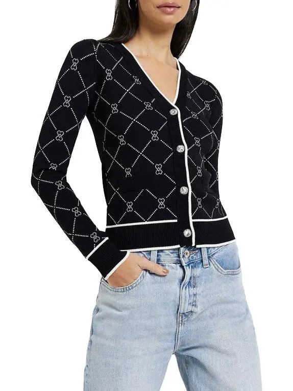 RIVER ISLAND Argyle Heart Cardigan - Black